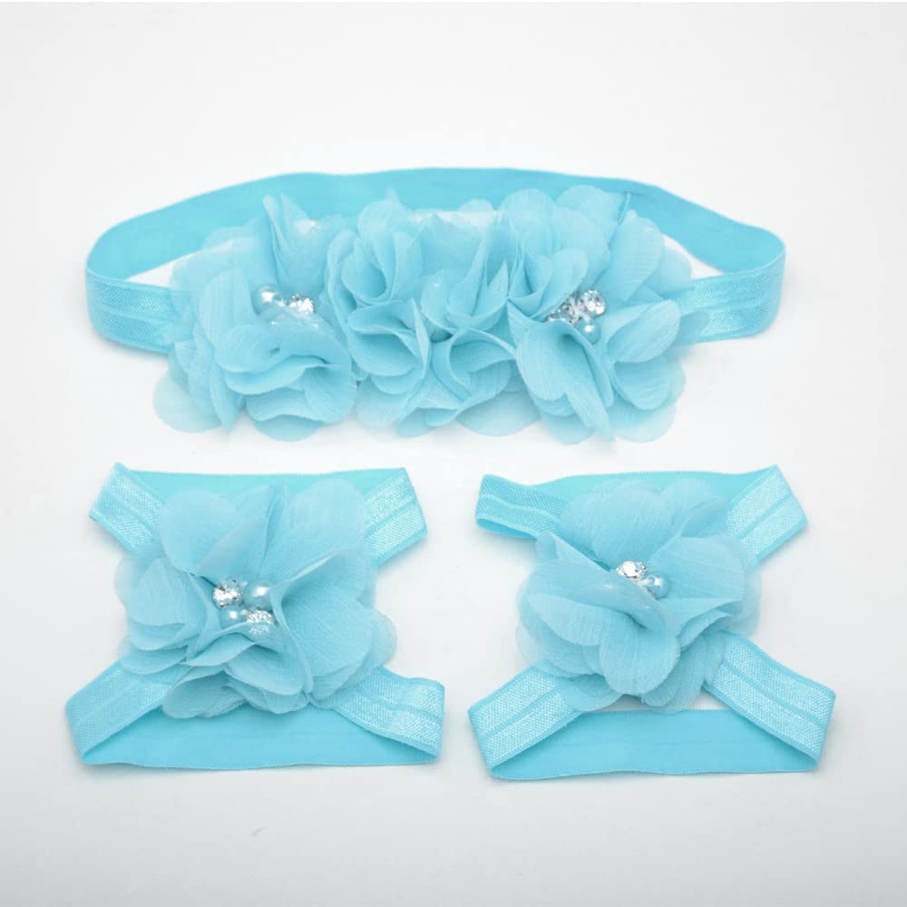 30 PCS Rhinestone Pearl Blue Chiffon Flower Sewing Fabric Appliques for Clothing, Headbands Flower, Crafts, Party Decoration, Sewing Applique
