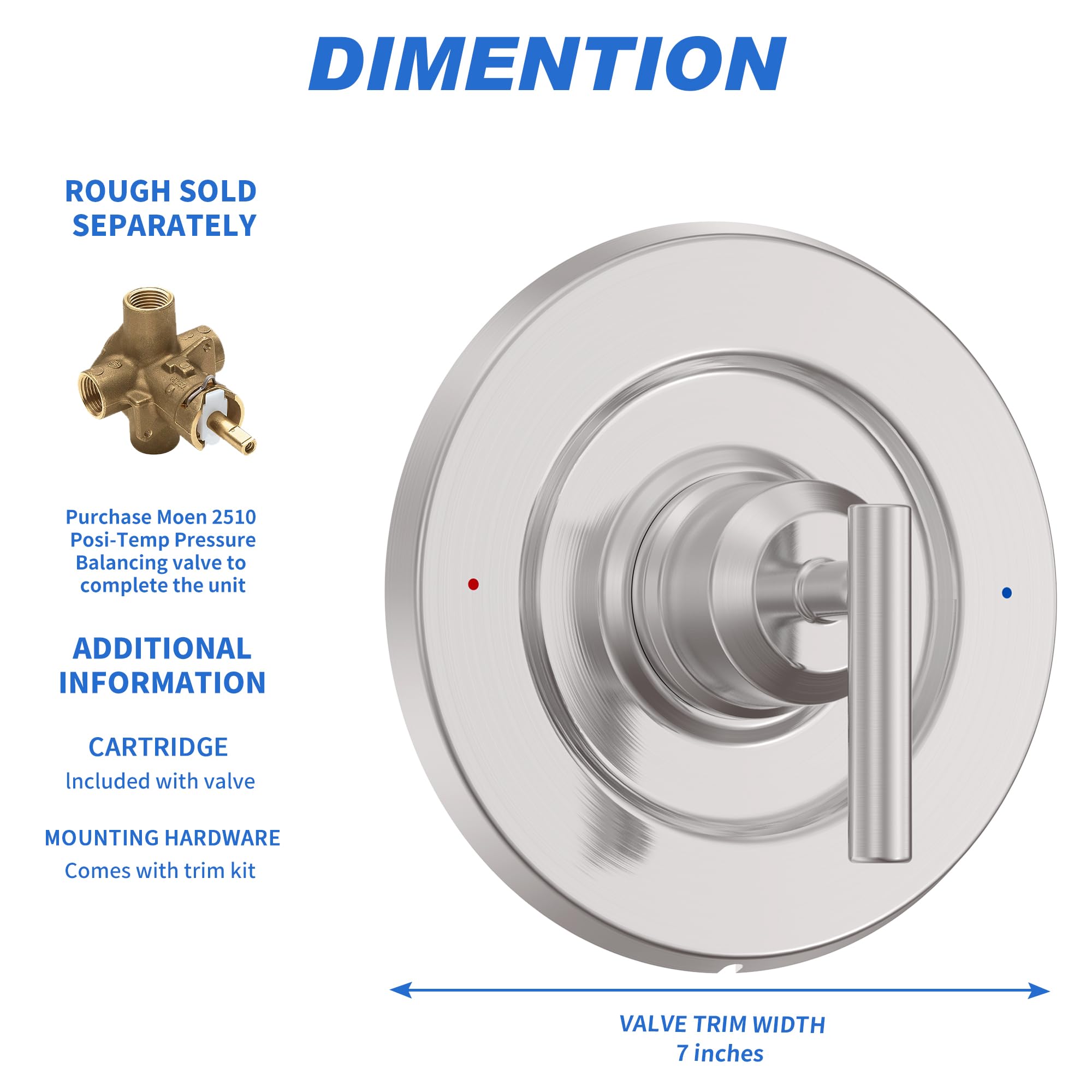 Replacement for Moen T2901BN Gibson Posi-Temp Valve Trim Kit, Brushed Nickel Shower Trim Kit Shower Lever Handle (#2510 Valve Required)