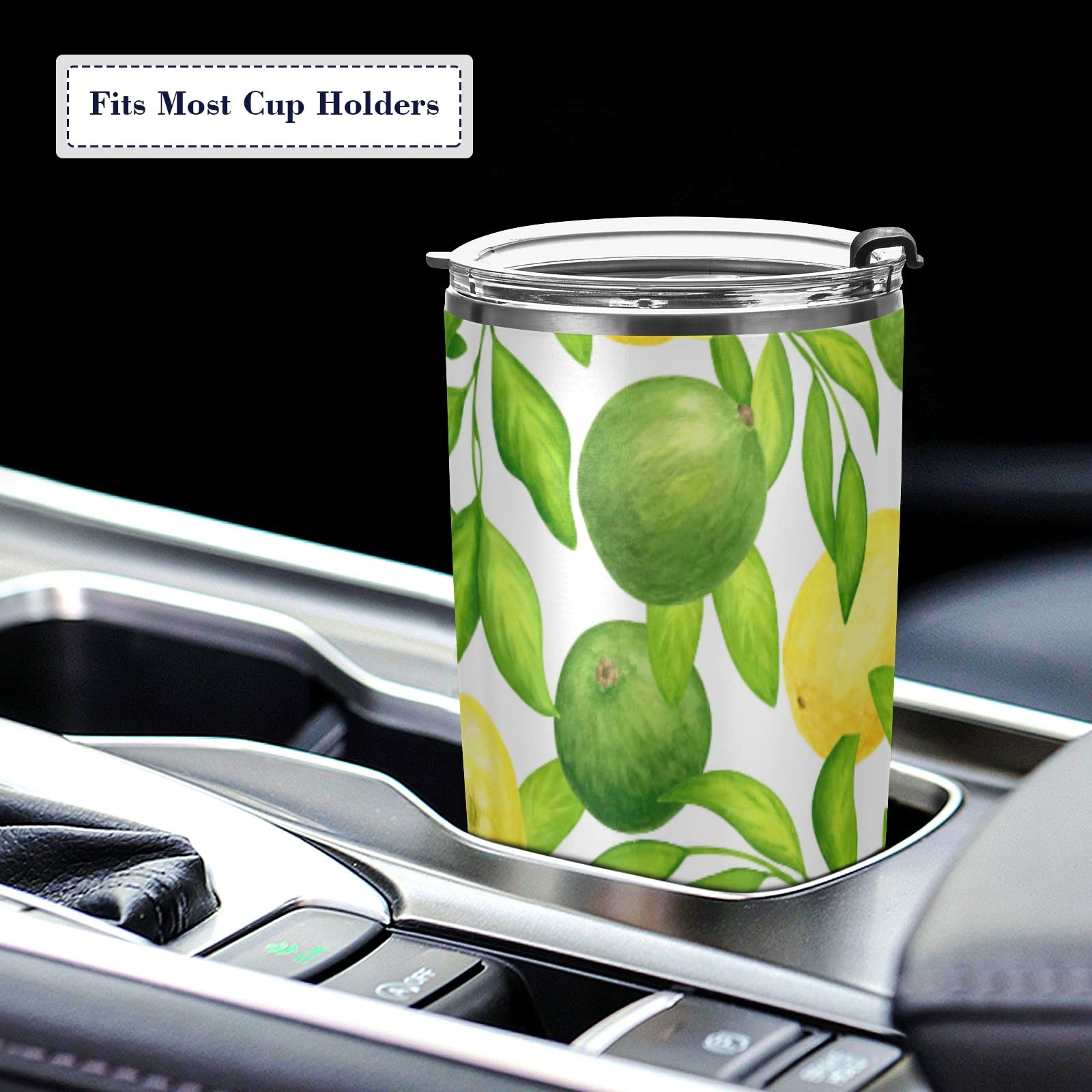 Yasala Tumbler Lemon Lime Watercolor Insulated Office Coffee Cup Back to School Beverage Container Travel Mug with Straw and Lid Double Wall Stainless Steel 20oz