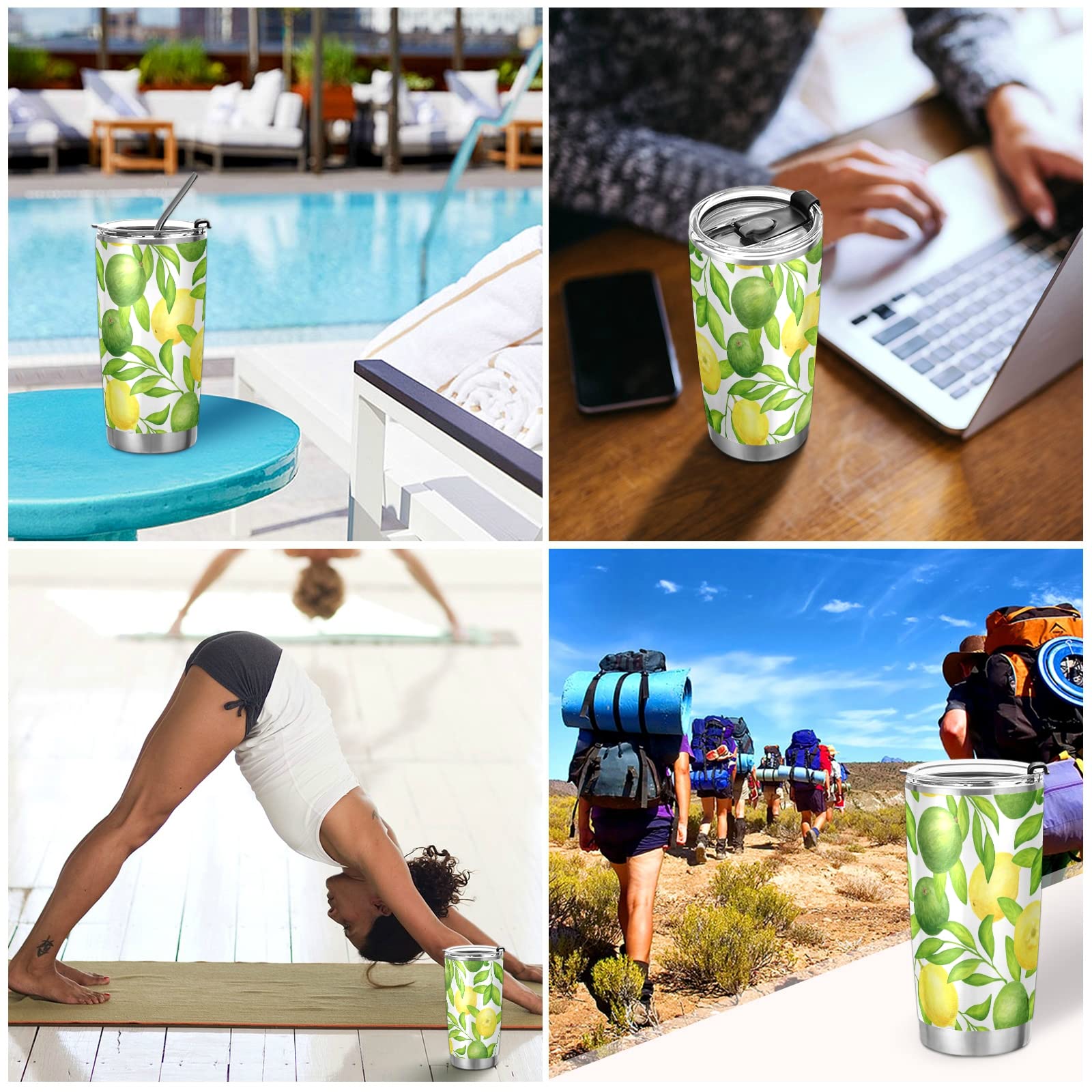 Yasala Tumbler Lemon Lime Watercolor Insulated Office Coffee Cup Back to School Beverage Container Travel Mug with Straw and Lid Double Wall Stainless Steel 20oz