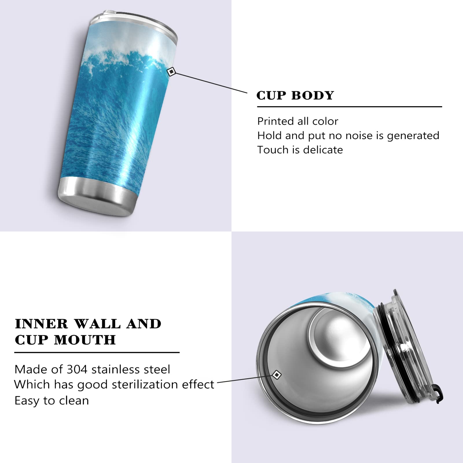 Yasala Tumbler Summer Blue Ocean Wave Insulated Office Coffee Cup Back to School Beverage Container Travel Mug with Straw and Lid Double Wall Stainless Steel 20oz