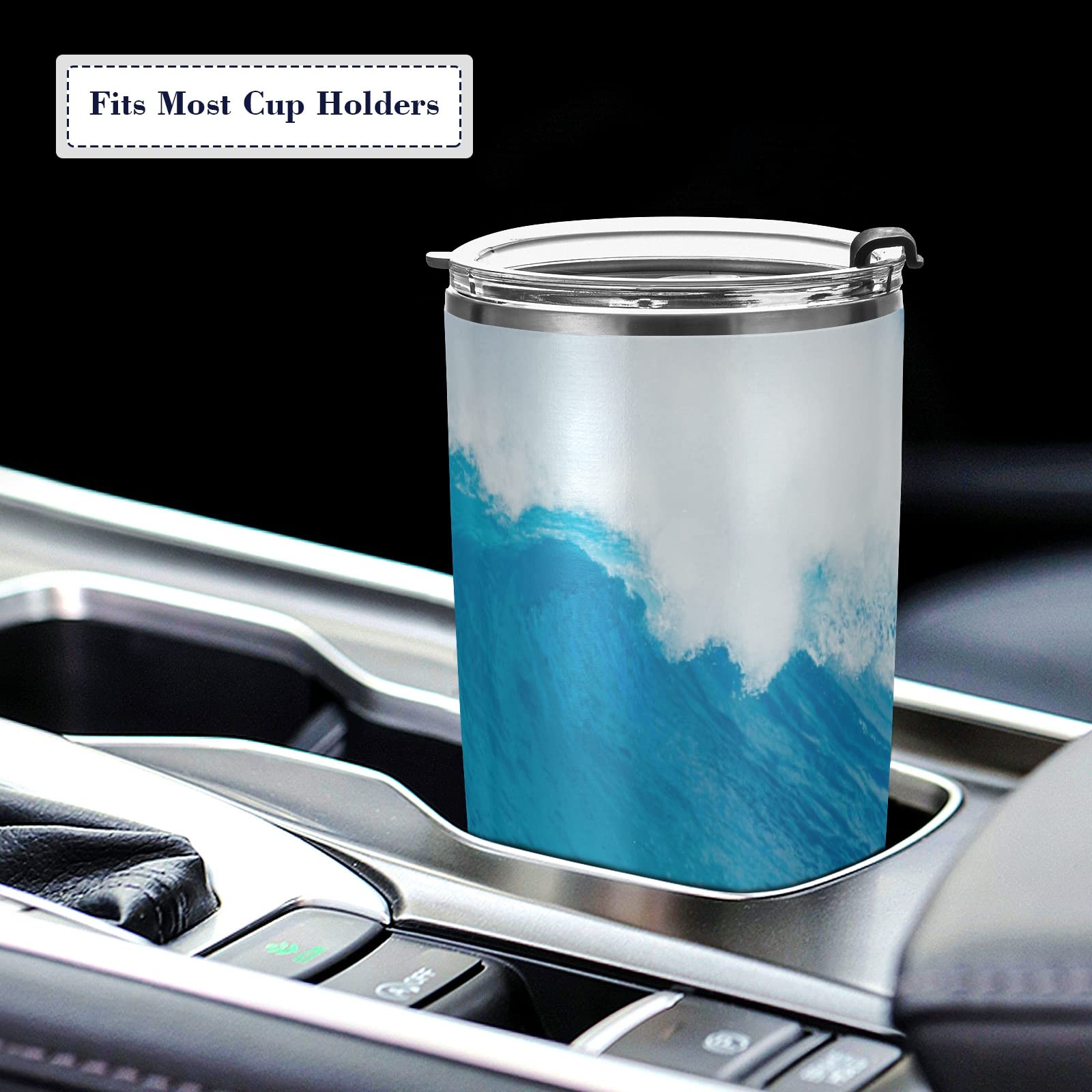 Yasala Tumbler Summer Blue Ocean Wave Insulated Office Coffee Cup Back to School Beverage Container Travel Mug with Straw and Lid Double Wall Stainless Steel 20oz