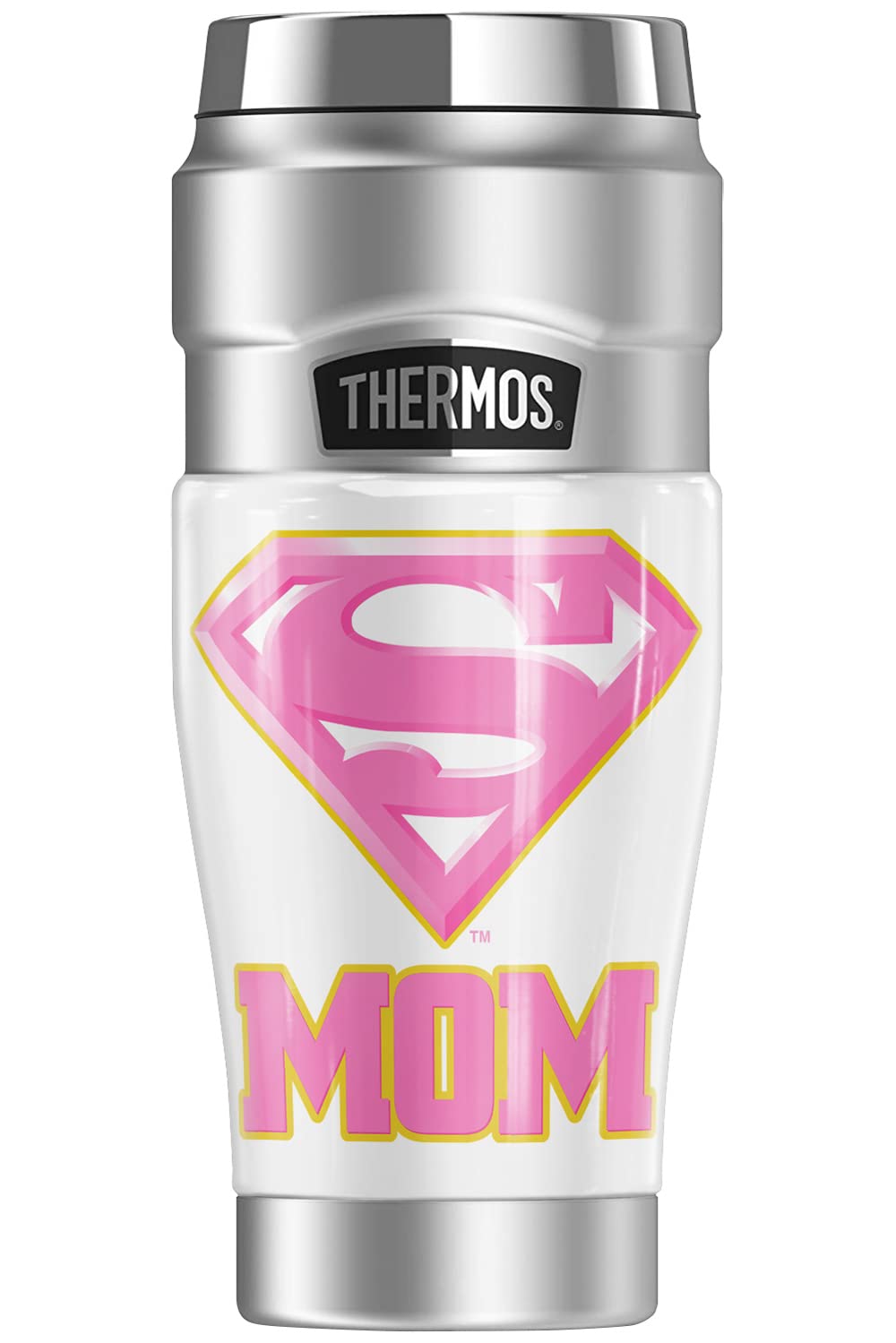 Superman - Logo OFFICIAL Super Mom Pink THERMOS STAINLESS KING Stainless Steel Travel Tumbler, Vacuum insulated & Double Wall, 16oz