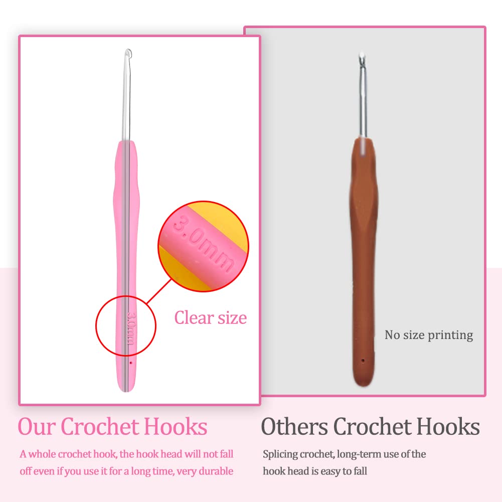3 mm Crochet Hook, Ergonomic Handle for Arthritic Hands, Extra Long Knitting Needles for Beginners and Crocheting Yarn (3 mm)