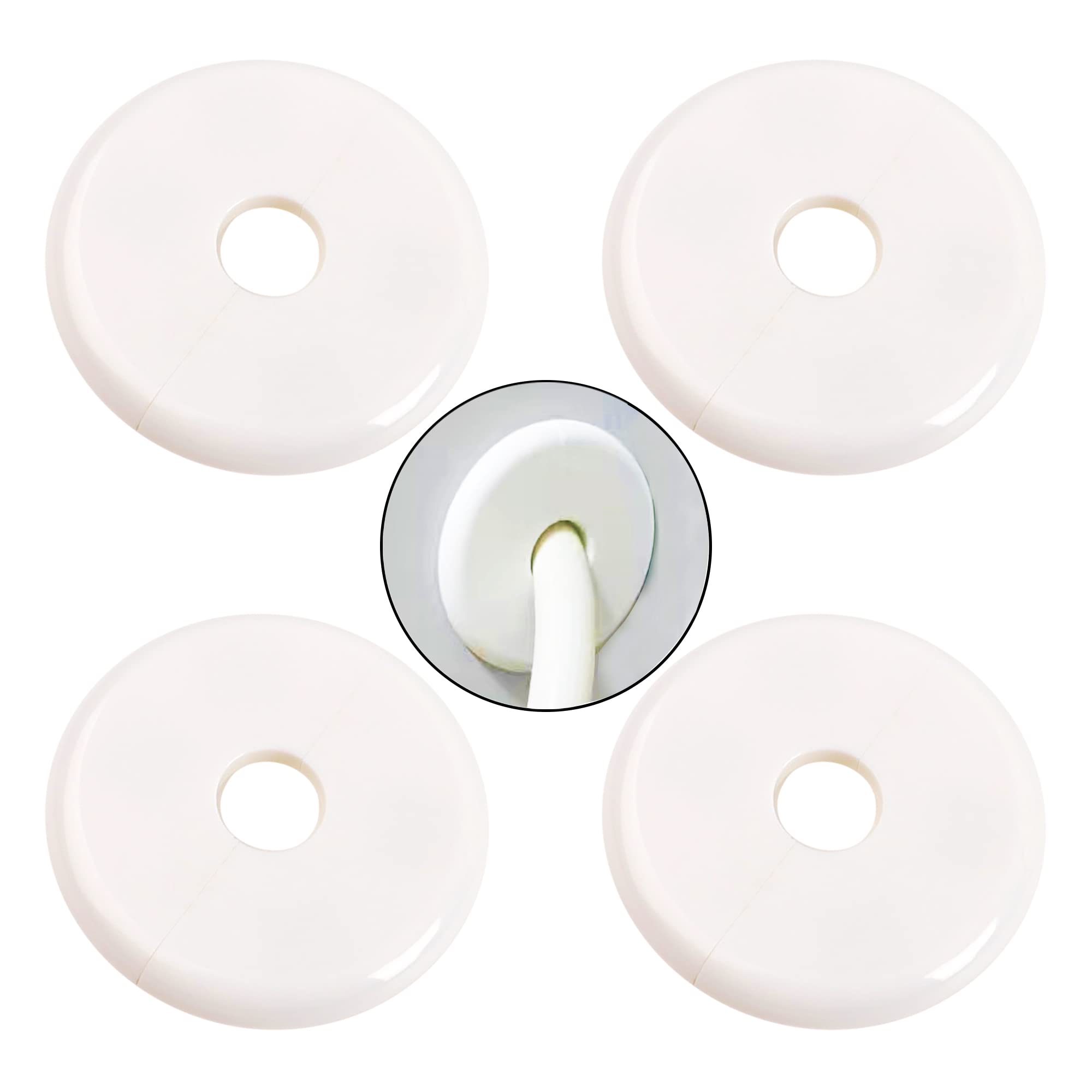 Rrina 4Pcs 0.67in/17mm White Plastic Wall Split Flange Round Escutcheon Plate Cover