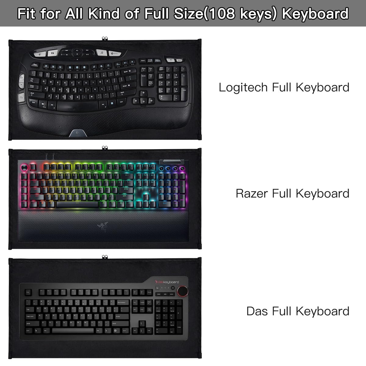 Keyboard Bag Case Sleeve Pouch for Universal Keyboard, Logitech/Razer/Das/Havit/Apple Magic Keyboard Protector, Wireless/Wire Computer/Gaming PC Keyboard Dust Cover-Black