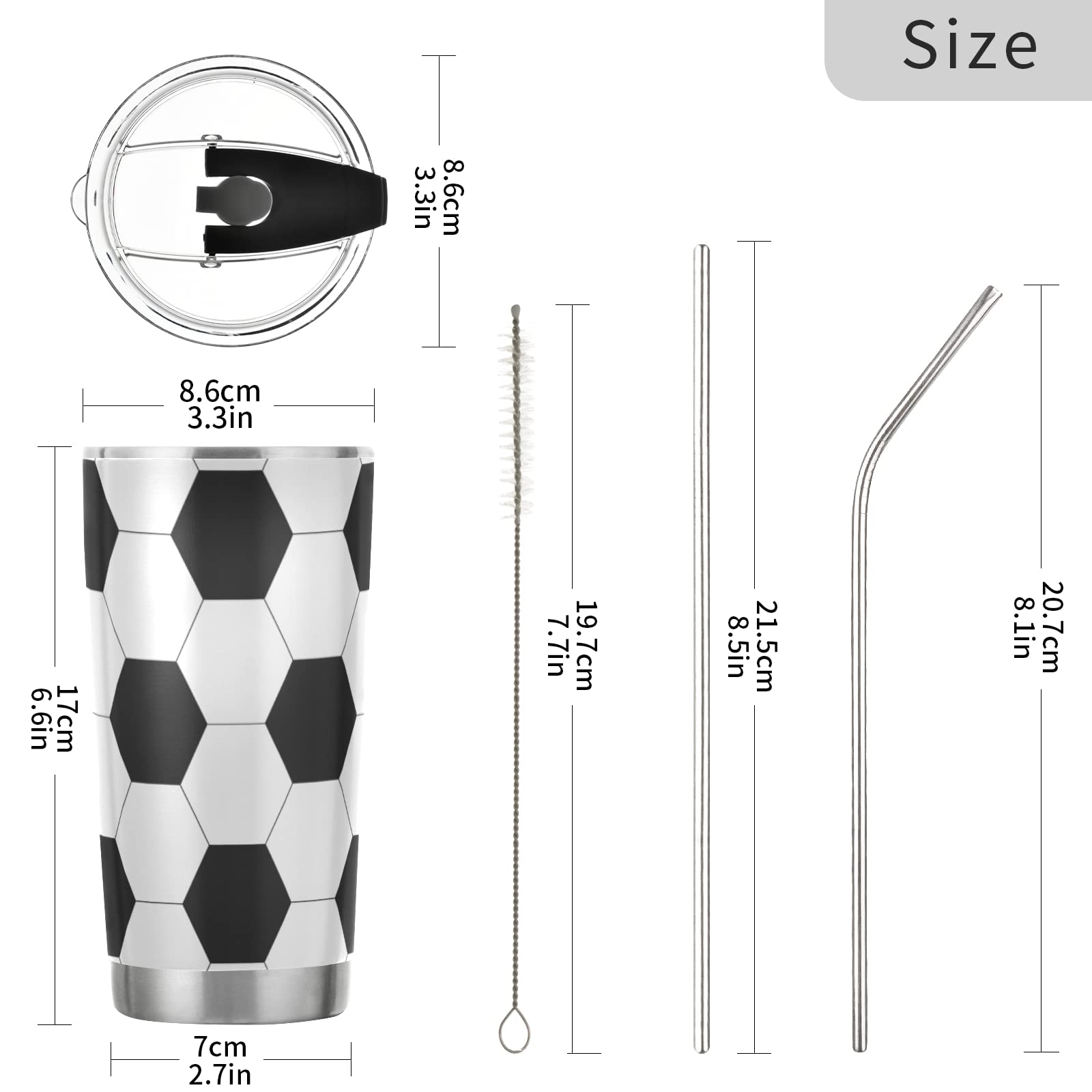 Yasala Tumbler Soccer Print Insulated Coffee Cup Beverage Container Travel Mug with Straw and Lid Double Wall Stainless Steel 20oz Holiday Gift