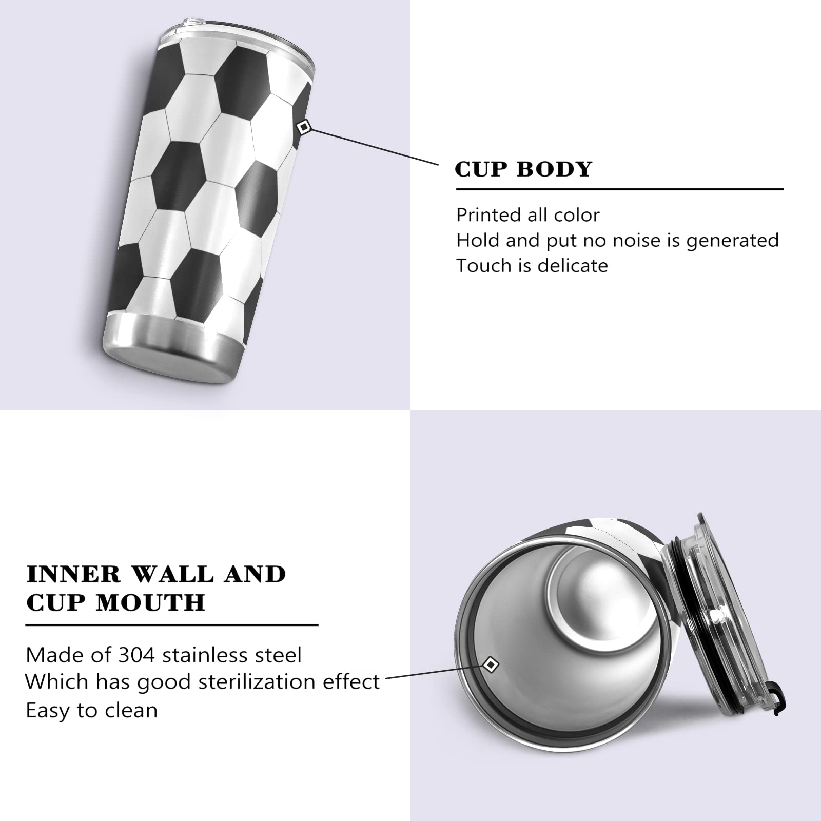 Yasala Tumbler Soccer Print Insulated Coffee Cup Beverage Container Travel Mug with Straw and Lid Double Wall Stainless Steel 20oz Holiday Gift