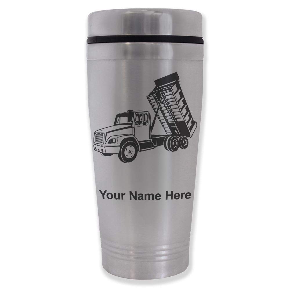 LaserGram 16oz Commuter Mug, Dump Truck, Personalized Engraving Included