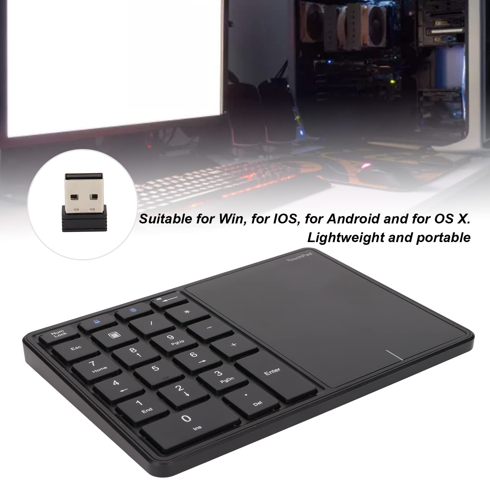 Sanpyl Numeric Keypad, 2 in 1 22 Keys 2.4G Touchpad Bluetooth 4.2 Number Pad, Type C Charging 500mAh Financial Accounting Keyboard, for Laptop, PC, Desktop(Black)