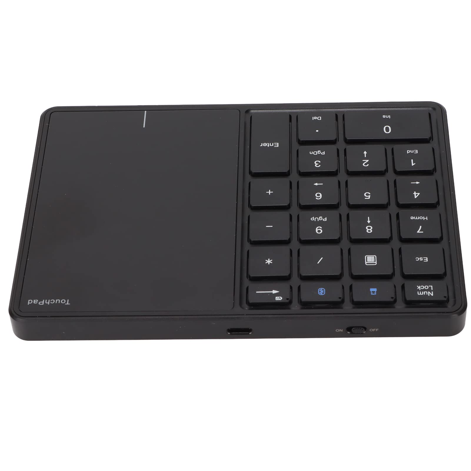 Sanpyl Numeric Keypad, 2 in 1 22 Keys 2.4G Touchpad Bluetooth 4.2 Number Pad, Type C Charging 500mAh Financial Accounting Keyboard, for Laptop, PC, Desktop(Black)