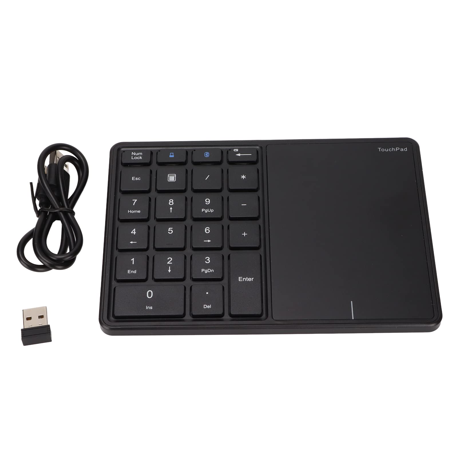 Sanpyl Numeric Keypad, 2 in 1 22 Keys 2.4G Touchpad Bluetooth 4.2 Number Pad, Type C Charging 500mAh Financial Accounting Keyboard, for Laptop, PC, Desktop(Black)