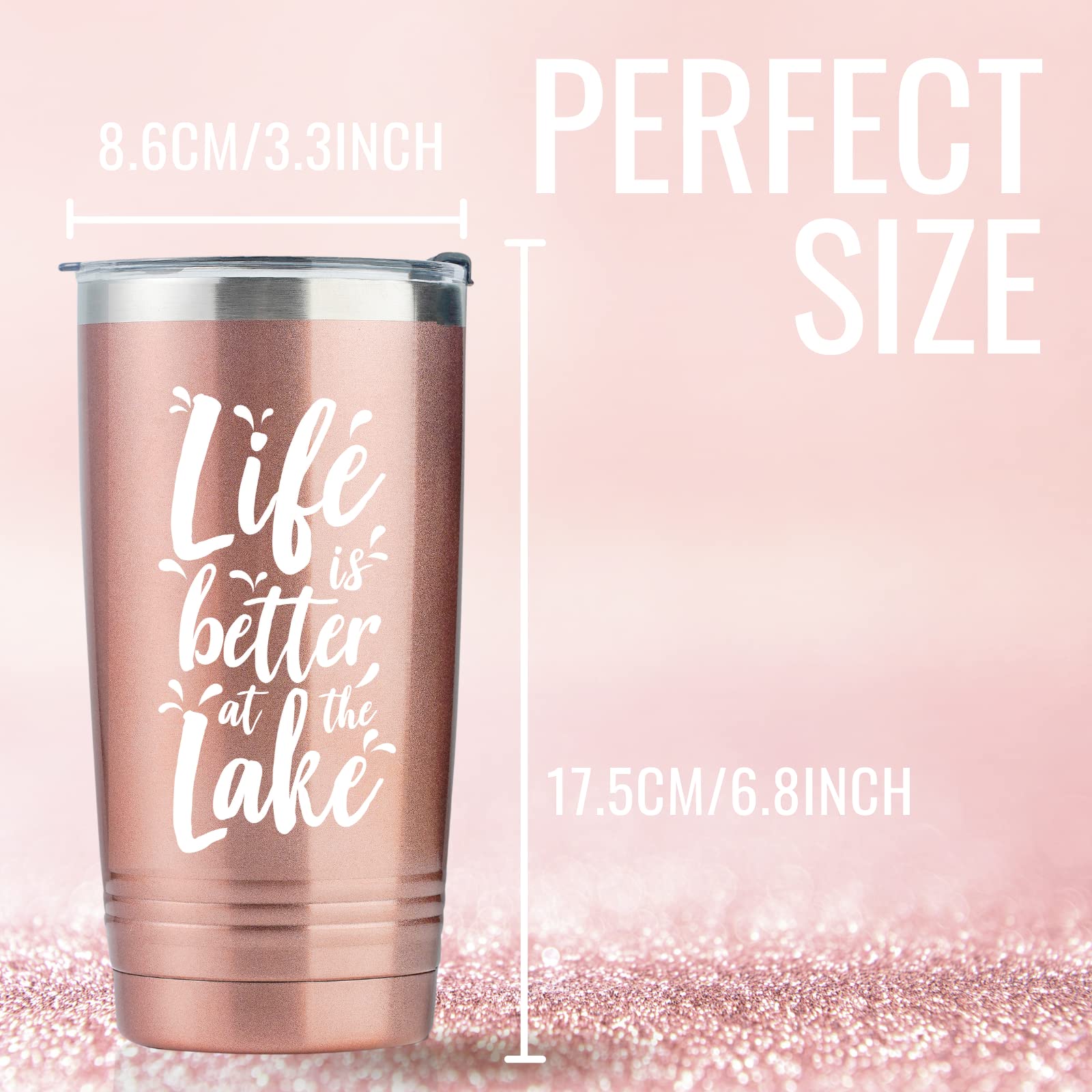 Onebttl Lake Themed Tumbler, 20oz Insulated, Rose Gold