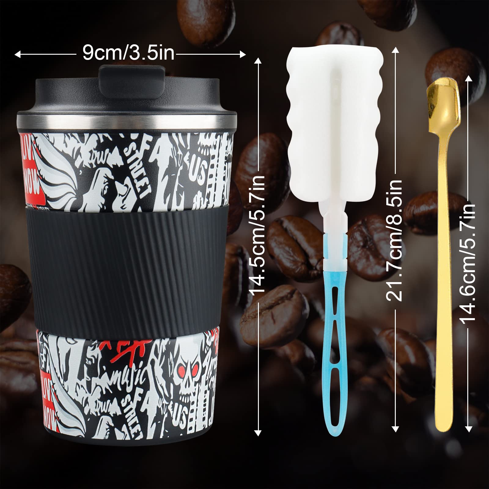 CS COSDDI 12 oz Stainless Steel Vacuum Insulated Tumbler - Coffee Travel Mug Spill Proof with Lid - Coffee Cups for Keep Hot/Ice Coffee,Tea and Beer (Black 3rd)