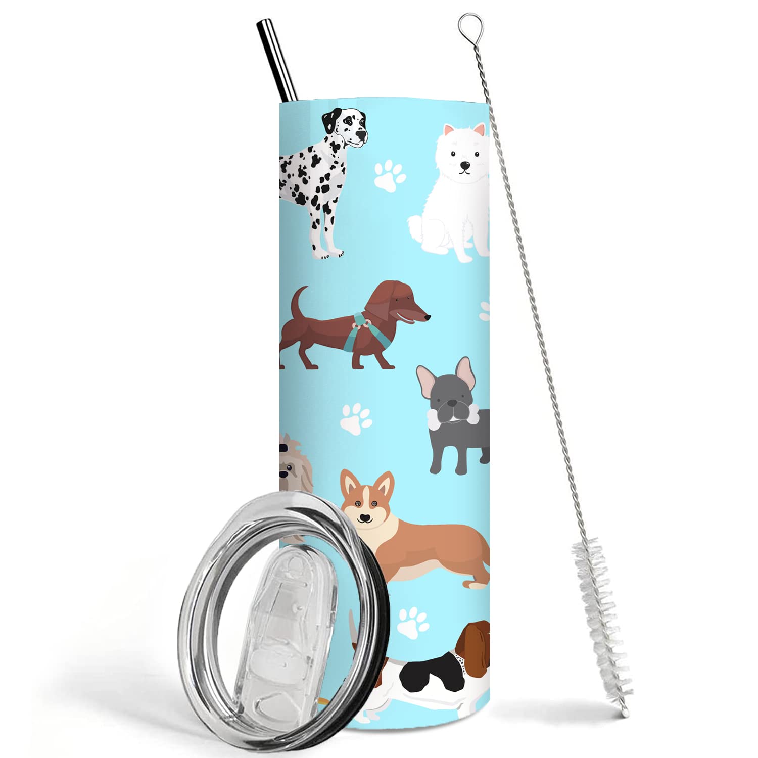 Dog Tumbler with Lid and Straw Dog Paw Print Coffee Animal Travel Mug 20oz Dog Stainless Steel Cup,Dog Lovers Gifts for Women