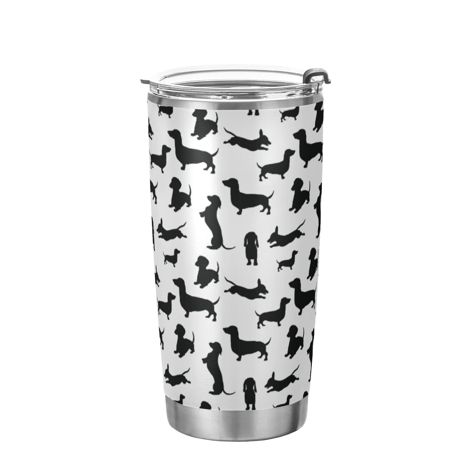 Yasala Tumbler Dachshund Black Cute Insulated Coffee Cup Beverage Container Travel Mug with Straw and Lid Double Wall Stainless Steel 20oz BPA-Free for Sport, Back to School
