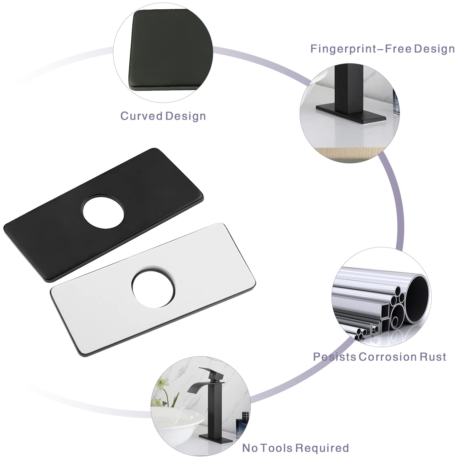 Litoexpe 6 Inch Sink Hole Cover Deck Plate for Bathroom or Kitchen Faucet 1-3 Hole, Matte Black Stainless Steel Sink Hole Escutcheon Plate