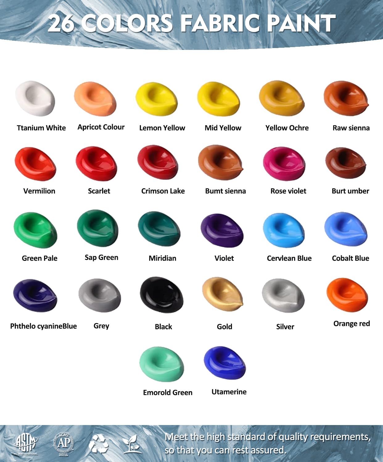 Colorful Permanent Fabric Paint, 26 Colors Soft Fabric Paint in Bottles (30ml/1oz) with Brushes, Palette,Non-Toxic Textile Paint for Creative DIY Clothes, T-Shirts, Shoes Art and Crafts