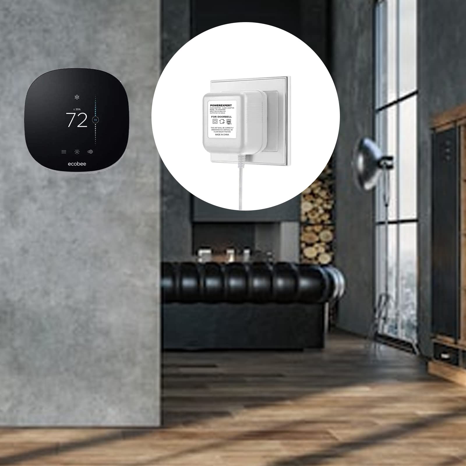 24 Volt Transformer, 500mA C Wire Power Adapter Thermostat, Competible with Nest, Ecobee, Sensi, Honeywell Doorbell and Any Doorbells, Extra Long 315" Cable