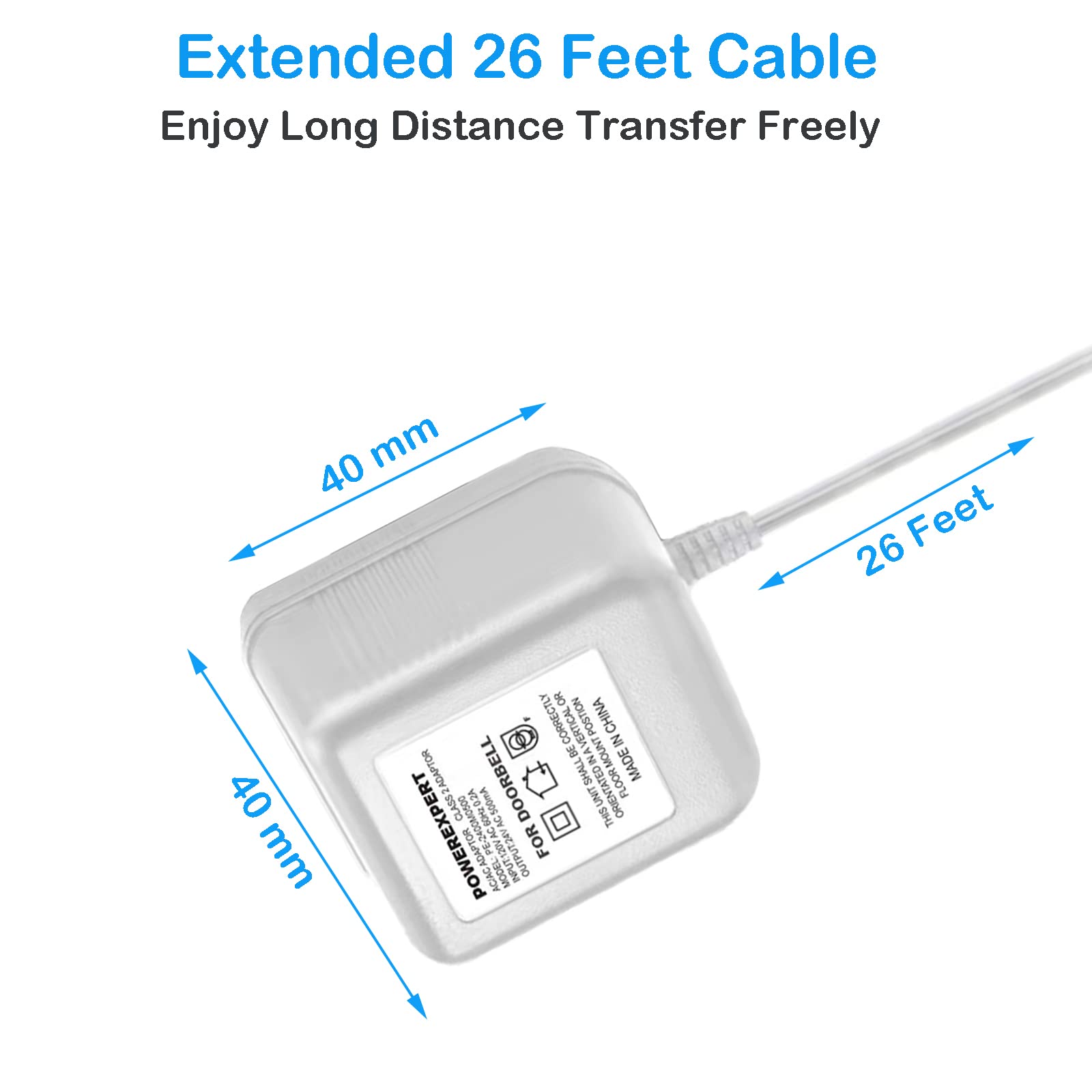24 Volt Transformer, 500mA C Wire Power Adapter Thermostat, Competible with Nest, Ecobee, Sensi, Honeywell Doorbell and Any Doorbells, Extra Long 315" Cable