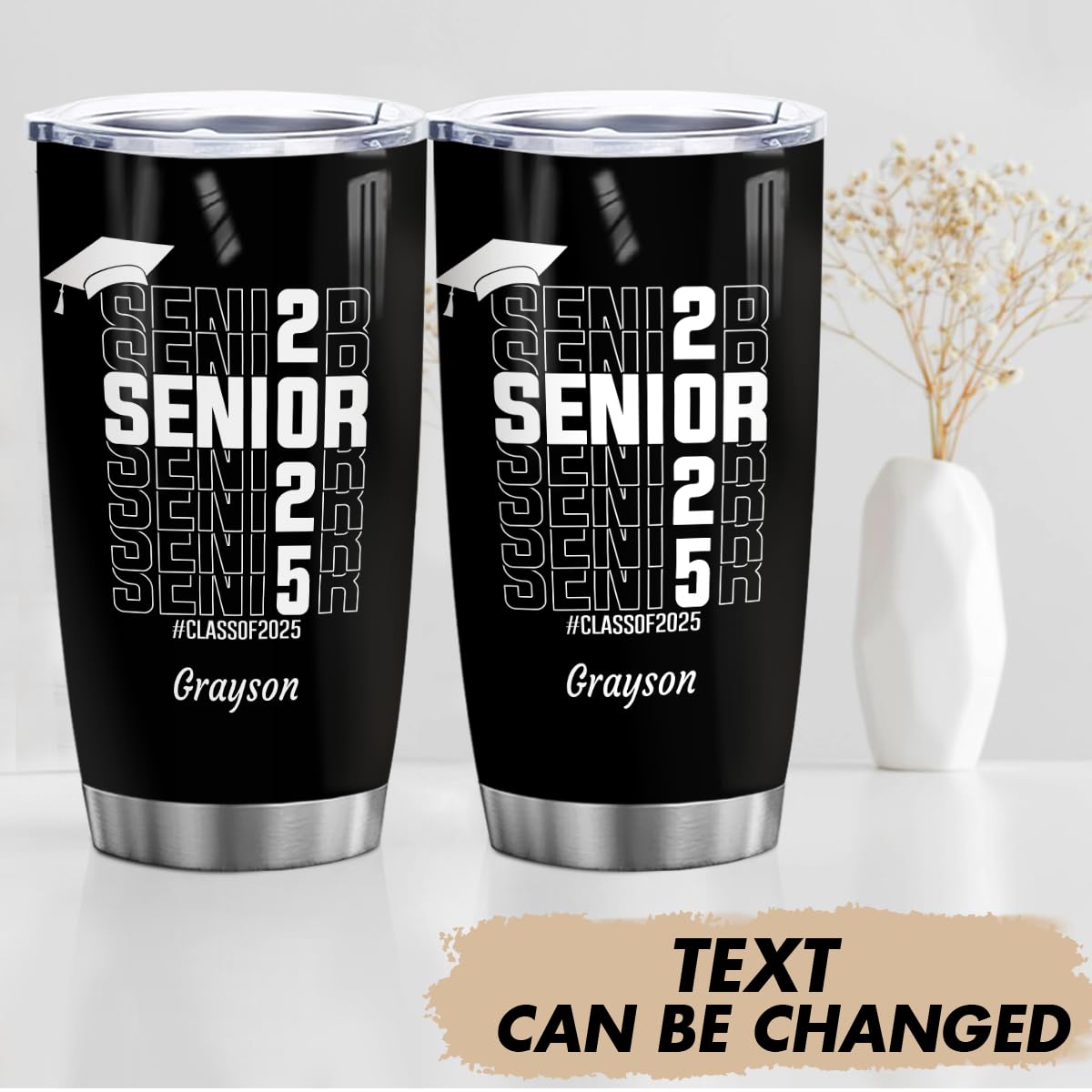 Graduation Tumbler Senior Class of 2025 Personalized Gifts for College & High School Students - Custom Graduation Cups (Black)