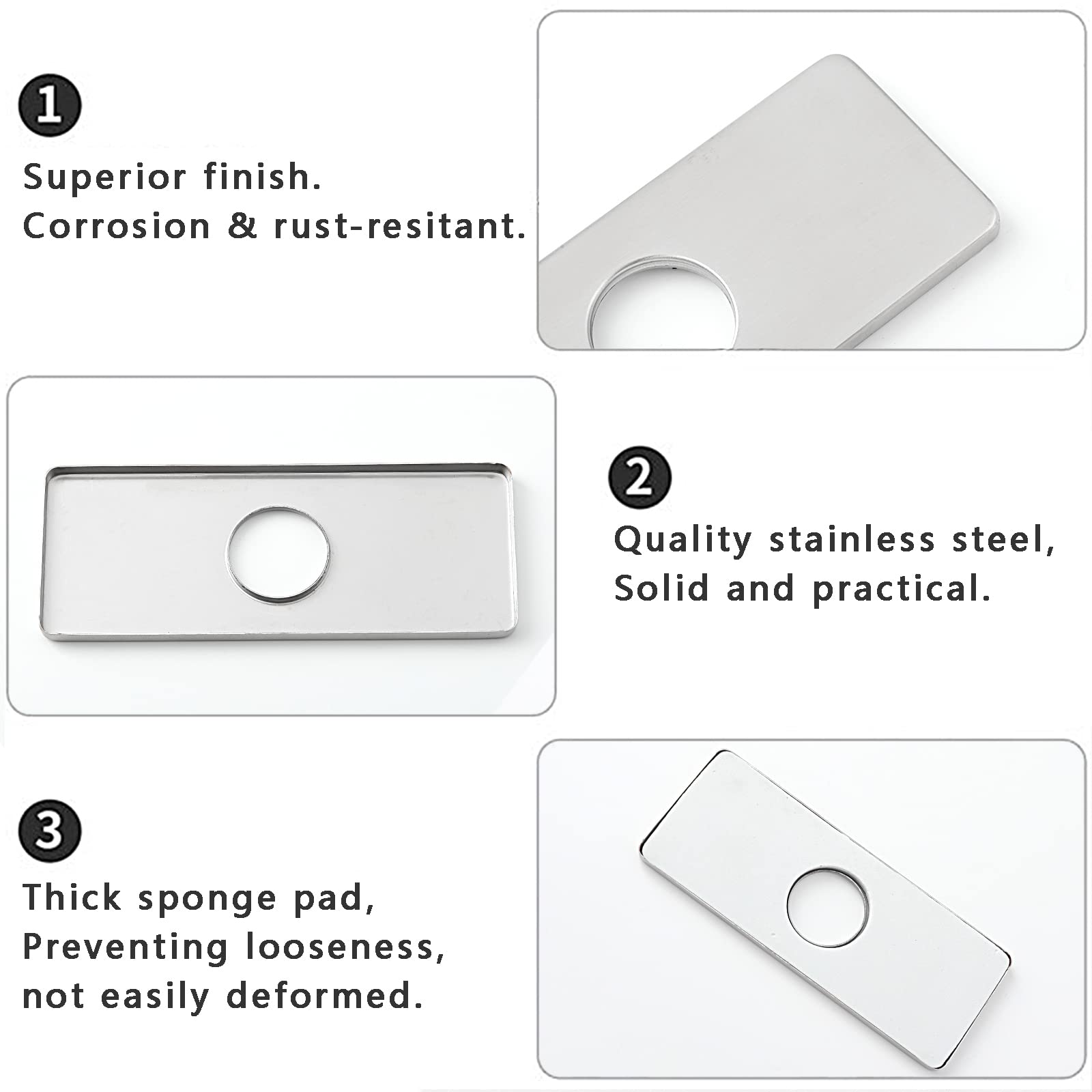 ESFORT 6” Hole Cover Deck Plate Escutcheon for 1 or 3 Hole Bathroom Sink Faucet, Stainless Steel Rectangle