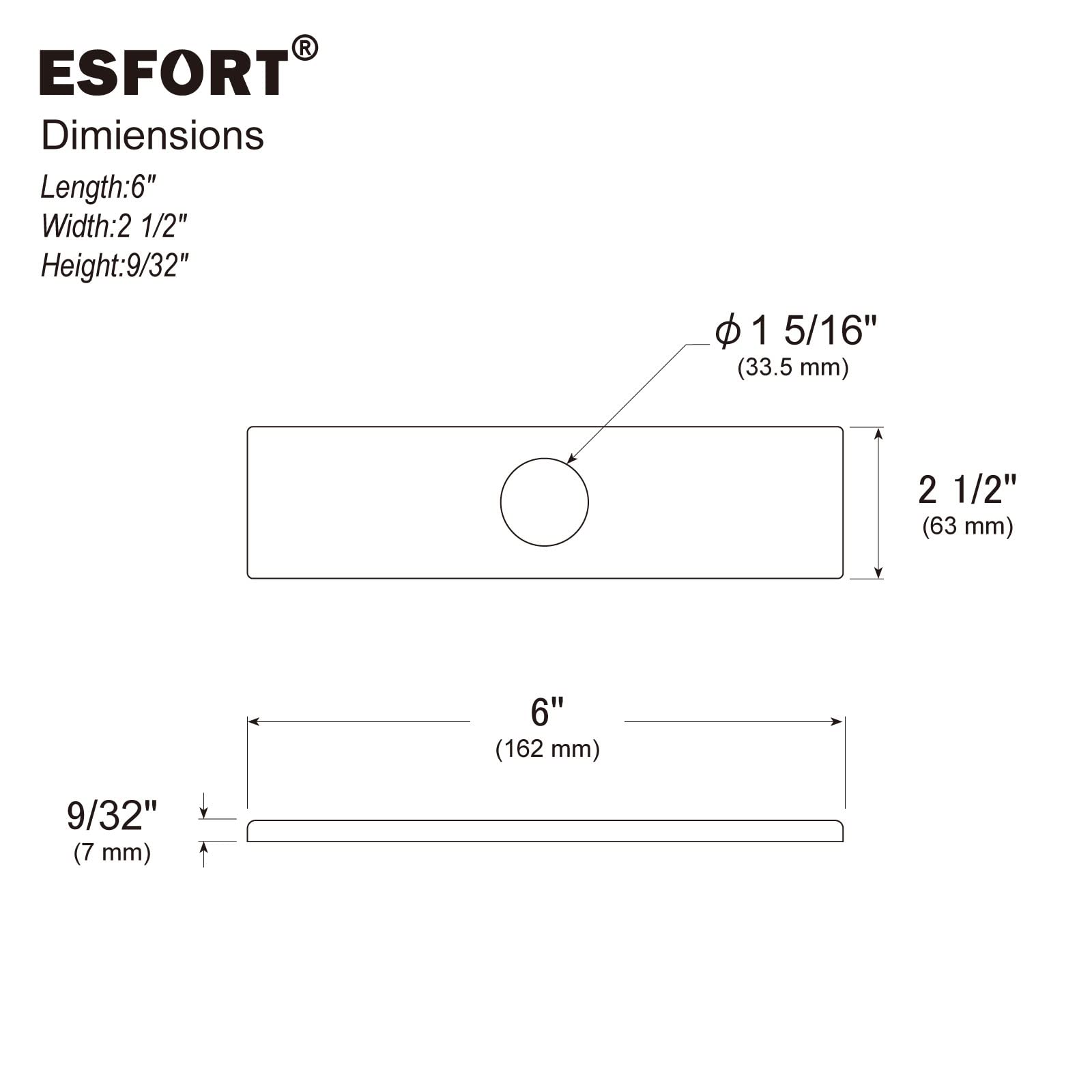 ESFORT 6” Hole Cover Deck Plate Escutcheon for 1 or 3 Hole Bathroom Sink Faucet, Stainless Steel Rectangle