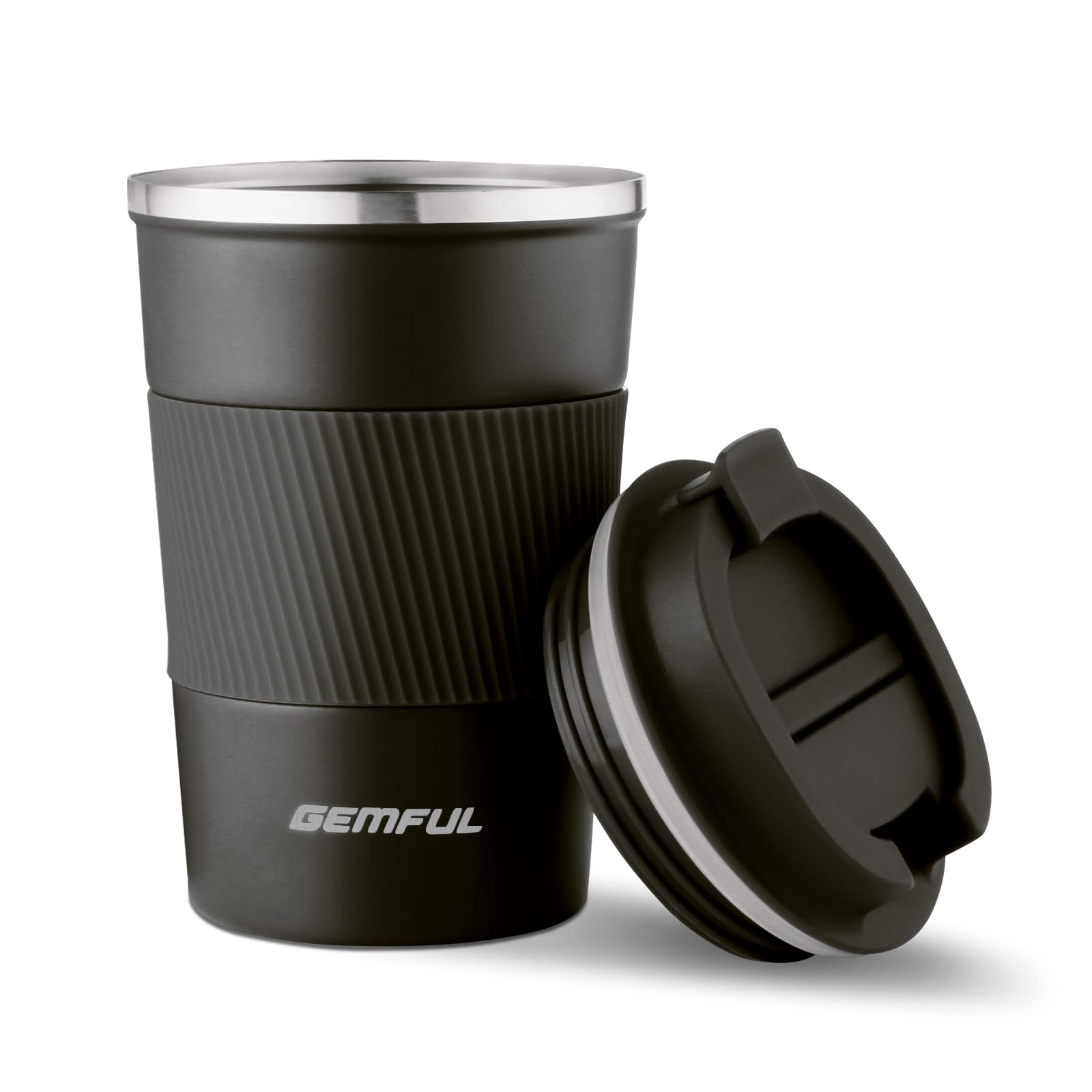 GEMFUL To Go Coffee Mug with Lid 13 oz Insulated Coffee Cups Spill Proof Travel Tumbler Leak Proof Vacuum Stainless Steel Reusable for Hot Cold Drinks Women Men (Black)