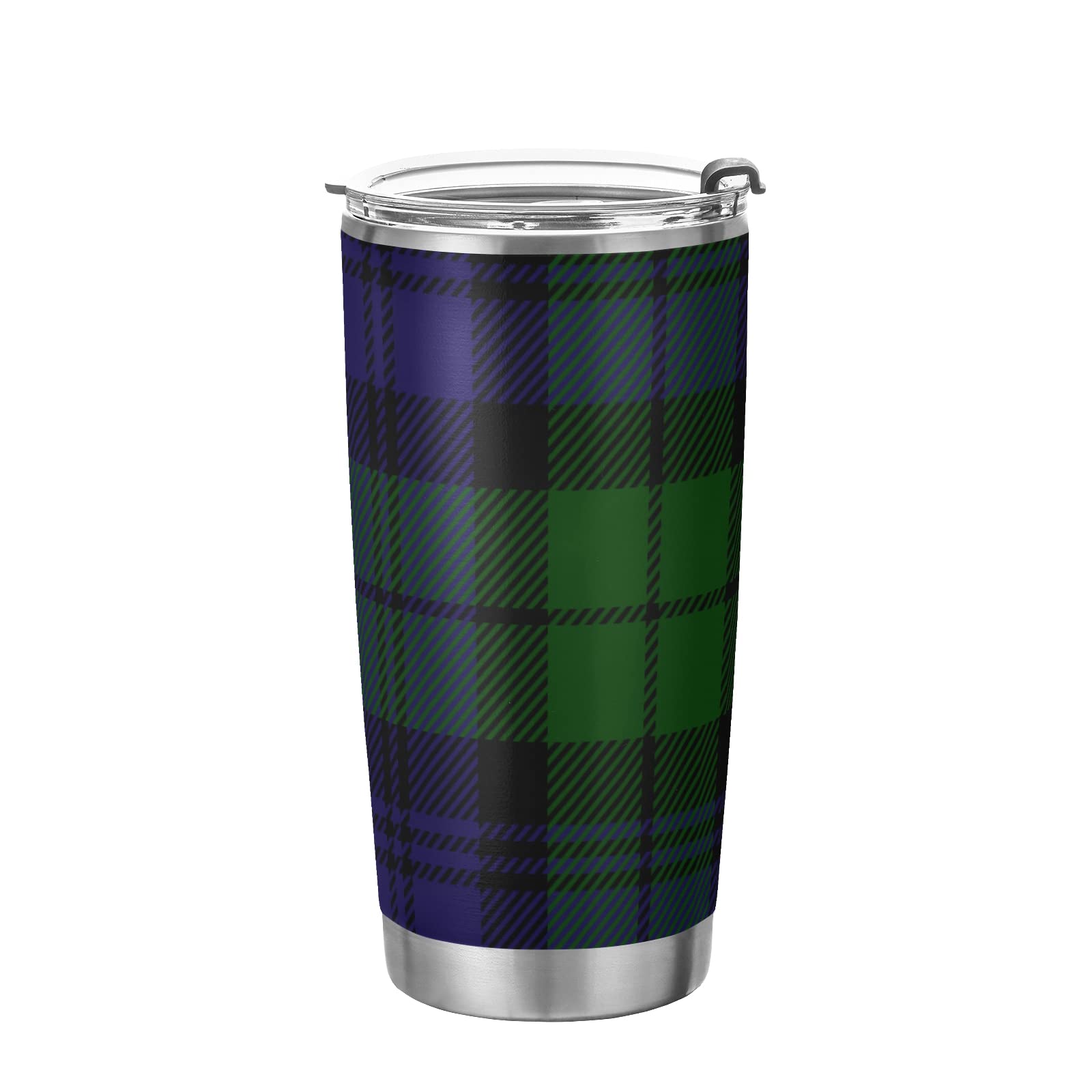 Yasala Tumbler Tartan Plaid Green Blue Insulated Coffee Cup Beverage Container Travel Mug with Straw and Lid Double Wall Stainless Steel 20oz BPA-Free for Sport, Back to School