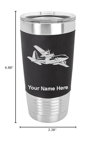 LaserGram 20oz Vacuum Insulated Tumbler Mug, Cargo Airplane, Personalized Engraving Included (Silicone Grip, Black)