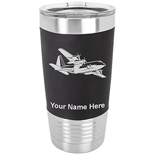 LaserGram 20oz Vacuum Insulated Tumbler Mug, Cargo Airplane, Personalized Engraving Included (Silicone Grip, Black)