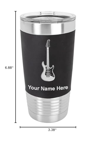 LaserGram 20oz Vacuum Insulated Tumbler Mug, Electric Guitar, Personalized Engraving Included (Silicone Grip, Black)