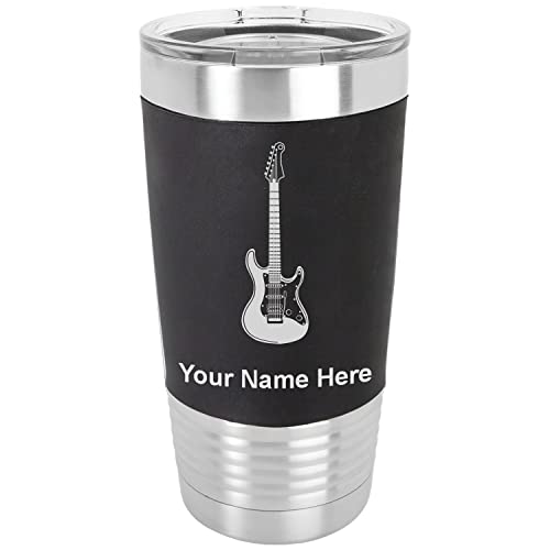LaserGram 20oz Vacuum Insulated Tumbler Mug, Electric Guitar, Personalized Engraving Included (Silicone Grip, Black)