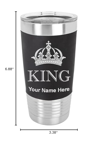 LaserGram 20oz Vacuum Insulated Tumbler Mug, King Crown, Personalized Engraving Included (Silicone Grip, Black)