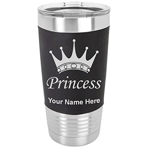 LaserGram 20oz Vacuum Insulated Tumbler Mug, Princess Crown, Personalized Engraving Included (Silicone Grip, Black)