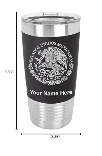 LaserGram 20oz Vacuum Insulated Tumbler Mug, Flag of Mexico, Personalized Engraving Included (Silicone Grip, Black)