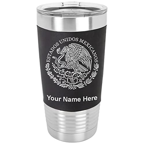 LaserGram 20oz Vacuum Insulated Tumbler Mug, Flag of Mexico, Personalized Engraving Included (Silicone Grip, Black)