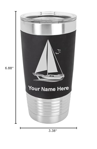 LaserGram 20oz Vacuum Insulated Tumbler Mug, Sailboat, Personalized Engraving Included (Silicone Grip, Black)