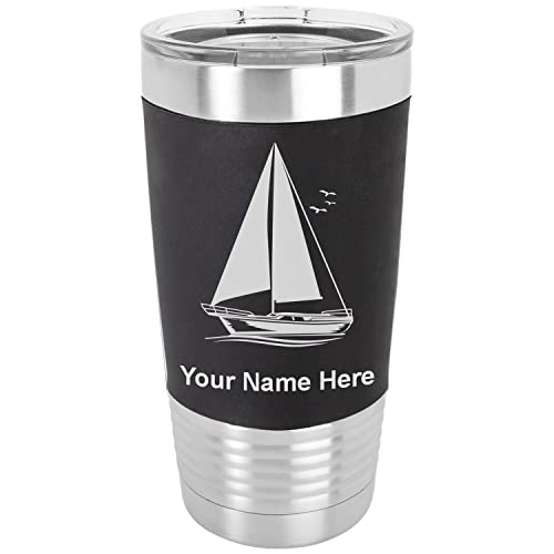 LaserGram 20oz Vacuum Insulated Tumbler Mug, Sailboat, Personalized Engraving Included (Silicone Grip, Black)