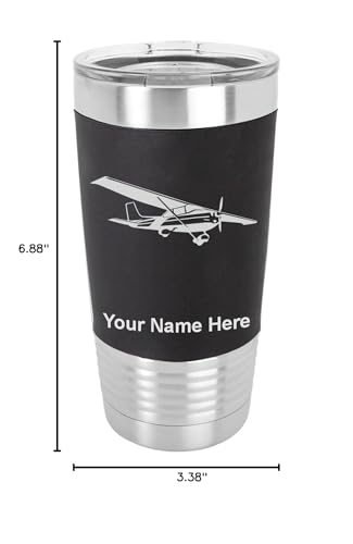 LaserGram 20oz Vacuum Insulated Tumbler Mug, High Wing Airplane, Personalized Engraving Included (Silicone Grip, Black)