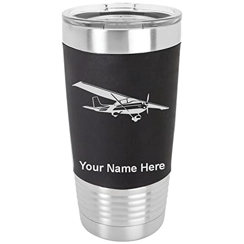 LaserGram 20oz Vacuum Insulated Tumbler Mug, High Wing Airplane, Personalized Engraving Included (Silicone Grip, Black)