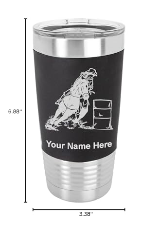 LaserGram 20oz Vacuum Insulated Tumbler Mug, Barrel Racer, Personalized Engraving Included (Silicone Grip, Black)
