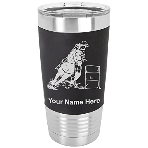 LaserGram 20oz Vacuum Insulated Tumbler Mug, Barrel Racer, Personalized Engraving Included (Silicone Grip, Black)