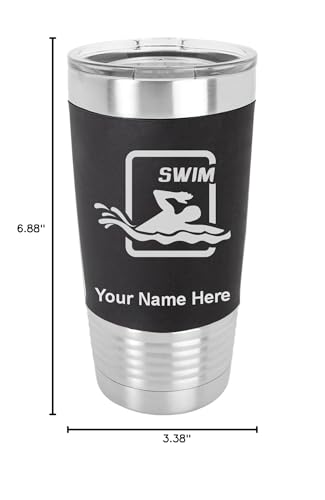 LaserGram 20oz Vacuum Insulated Tumbler Mug, Swimming, Personalized Engraving Included (Silicone Grip, Black)