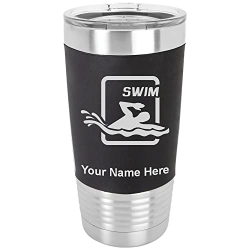 LaserGram 20oz Vacuum Insulated Tumbler Mug, Swimming, Personalized Engraving Included (Silicone Grip, Black)