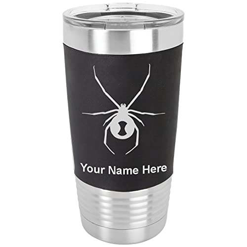 LaserGram 20oz Vacuum Insulated Tumbler Mug, Black Widow Spider, Personalized Engraving Included (Silicone Grip, Black)