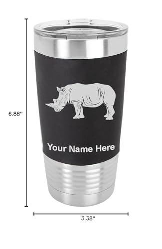 LaserGram 20oz Vacuum Insulated Tumbler Mug, Rhinoceros, Personalized Engraving Included (Silicone Grip, Black)