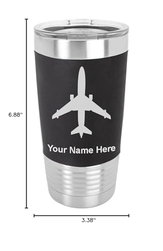 LaserGram 20oz Vacuum Insulated Tumbler Mug, Jet Airplane, Personalized Engraving Included (Silicone Grip, Black)