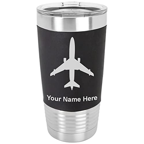LaserGram 20oz Vacuum Insulated Tumbler Mug, Jet Airplane, Personalized Engraving Included (Silicone Grip, Black)