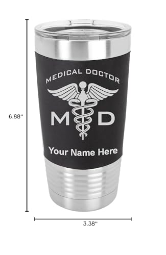LaserGram 20oz Vacuum Insulated Tumbler Mug, MD Medical Doctor, Personalized Engraving Included (Silicone Grip, Black)